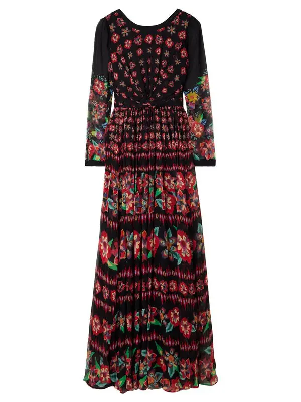 Saloni Blythe-b Knotted Floral-print Gown - Multi