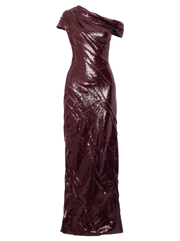 MARMAR HALIM One-shoulder Sequined Gown - Burgundy