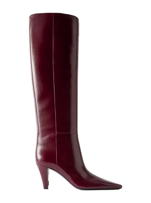 Saint Laurent Jill Glossed-leather Knee Boots - Burgundy