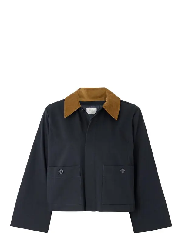 FRAME Corduroy-trimmed Cotton-twill Jacket - Blue