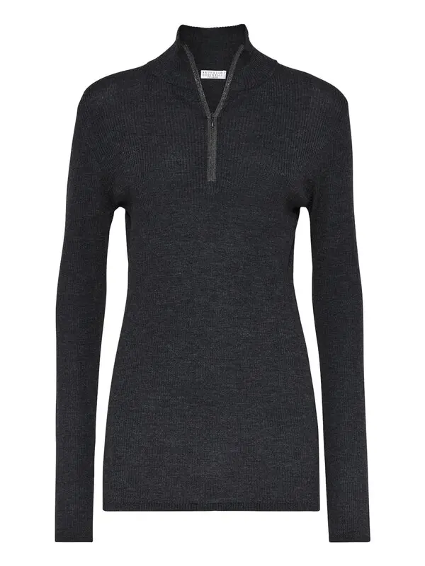 Brunello Cucinelli Virgin Wool-cashmere Half-zip Sweater - Black