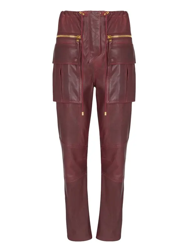 Balmain Lambskin Cargo Trousers - Brown