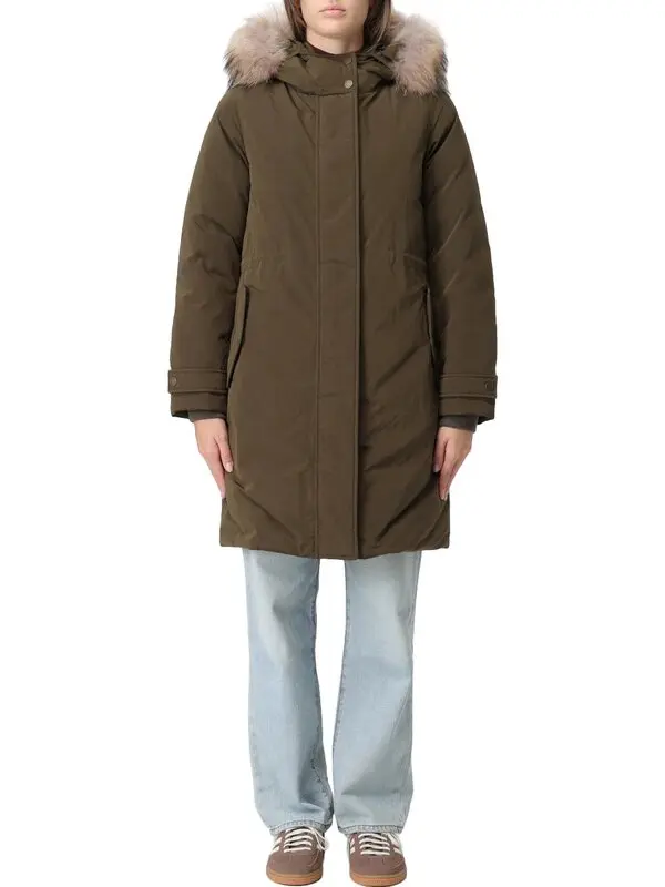 Woolrich Hooded Down Parka With Fur Trim - Green