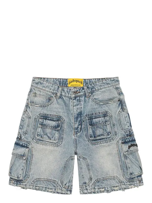 GODSPEED Octagon Cargo Denim Shorts - Blue