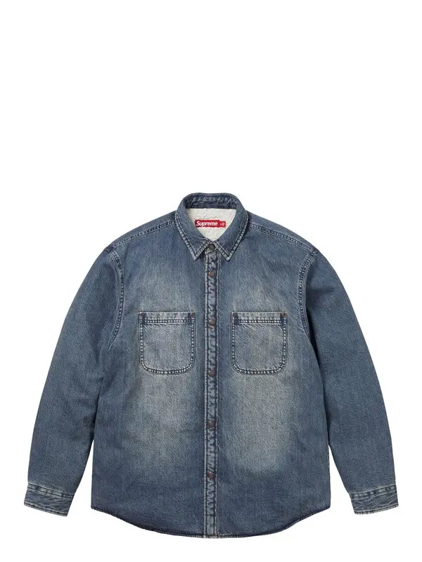 Supreme Shearling Lined Denim Work Shirt - Blue