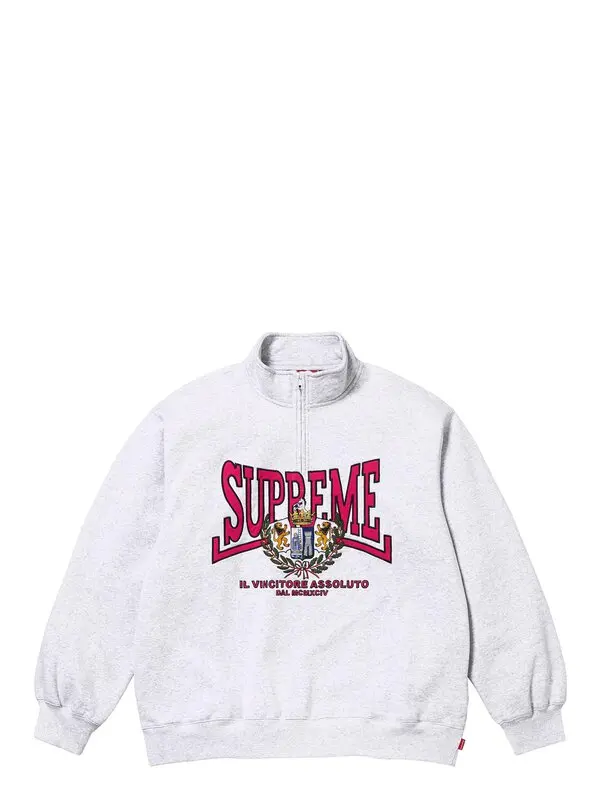 Supreme Crest Appliqué Half Zip Pullover - Grey