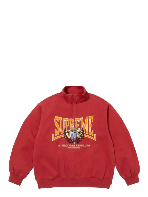 Supreme Crest Appliqué Half Zip Pullover - Red