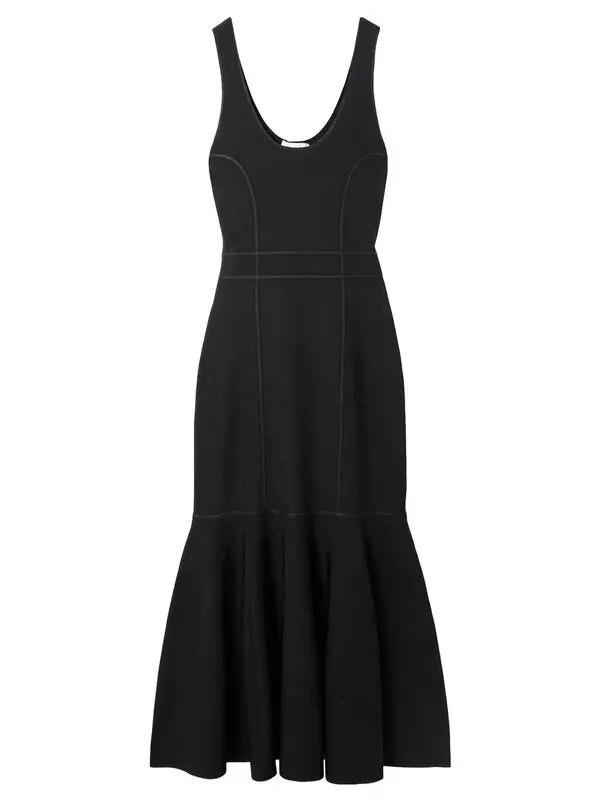 Zimmermann Paneled Ruffled Knitted Midi Dress - Black