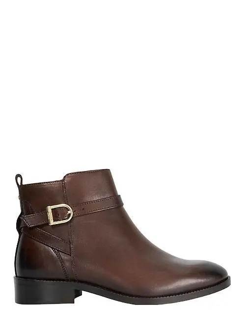 DUNE Pemma Flat Leather Ankle Boots - Brown Leather