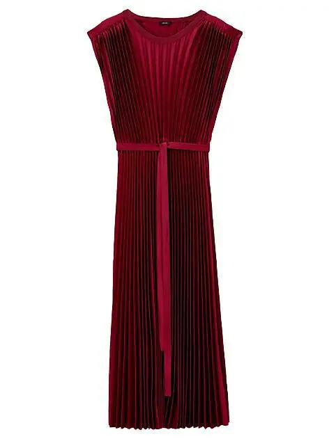 JOSEPH Volta Knit Weave Plissé Midi Dress - Ruby