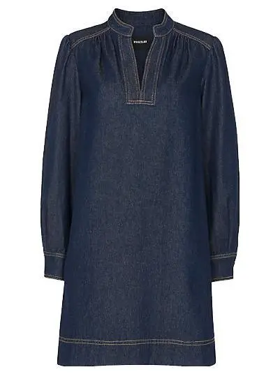 Whistles V-neck Long-sleeve Denim Mini Dress - Navy