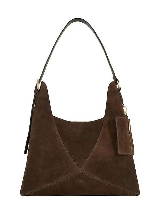 DUNE Suede Hobo Shoulder Bag - Dark Brown Suede