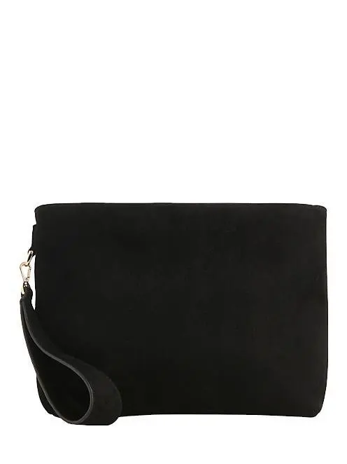 Whistles Avah Zip-up Suede Clutch - Black