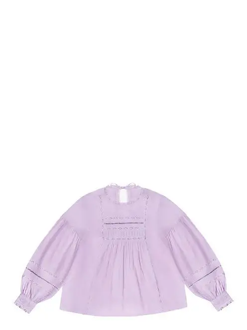 RO&ZO Lace-insert Long-sleeve Cotton Blouse - Lilac