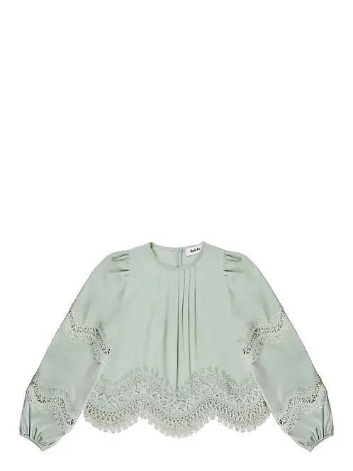 RO&ZO Lace-embroidered Long-sleeve Cotton Blouse - Green