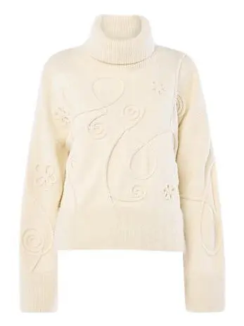 Whistles Floral Embroidered Wool-blend Jumper - Cream