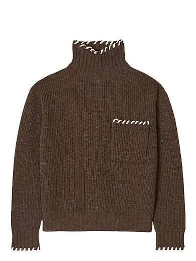 Sandro Contrast-stitch Turtleneck Wool-blend Jumper - Brown
