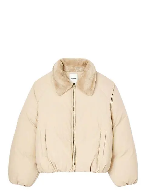 Sandro Relaxed-fit Puffer Jacket With Shearling Collar - Beige