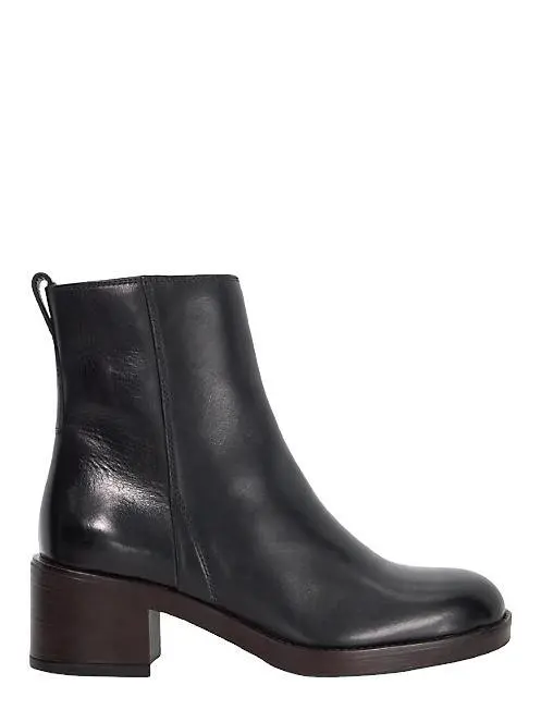DUNE Peline Leather Heeled Ankle Boots - Black Leather