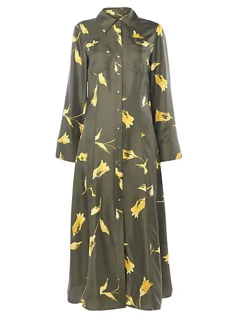 Whistles Floral-print Long-sleeve Silk Midi Dress - Green/multi
