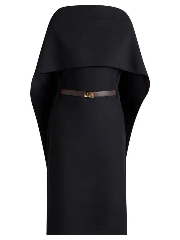 FERRAGAMO V-back Cape Midi Dress - Nero