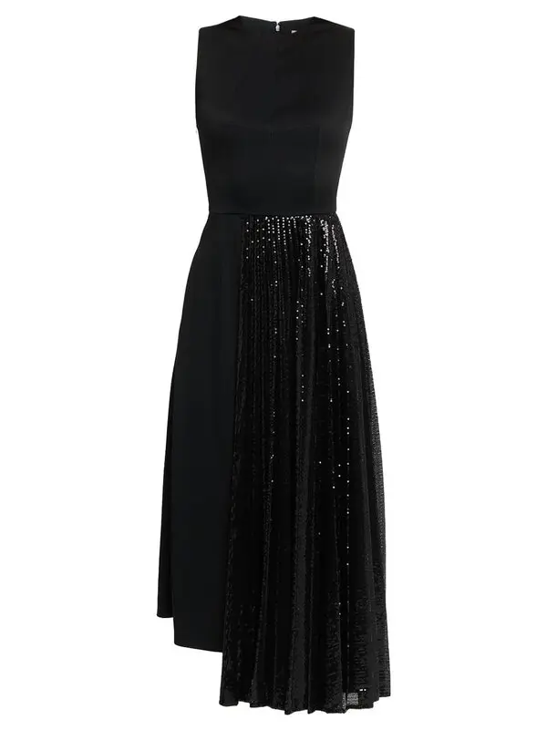 Michael Kors Pleated Sequin Overlay Midi Dress - Black