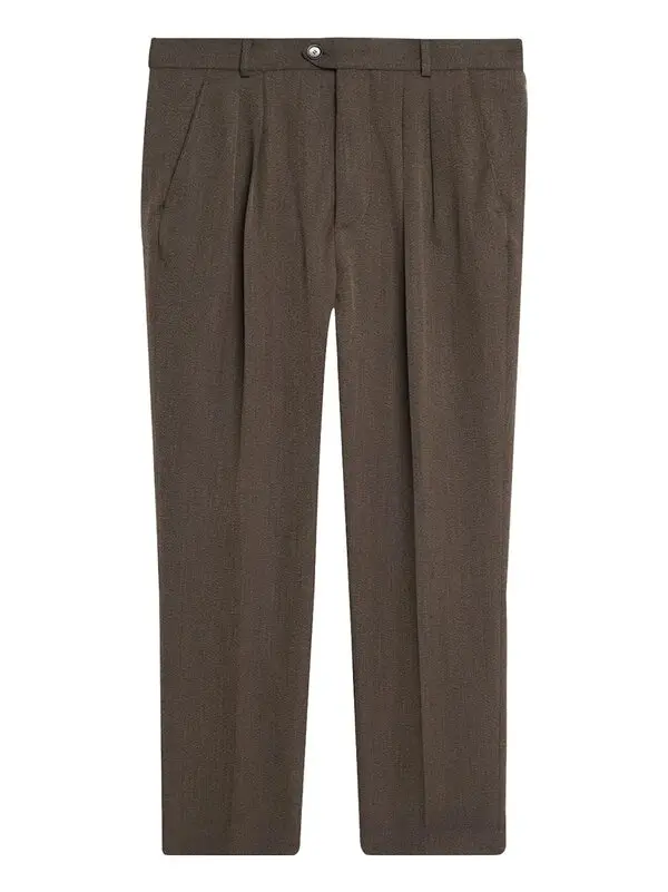 Loro Piana Stafford Wool Twill Pleated Trousers - Tarmac Melange