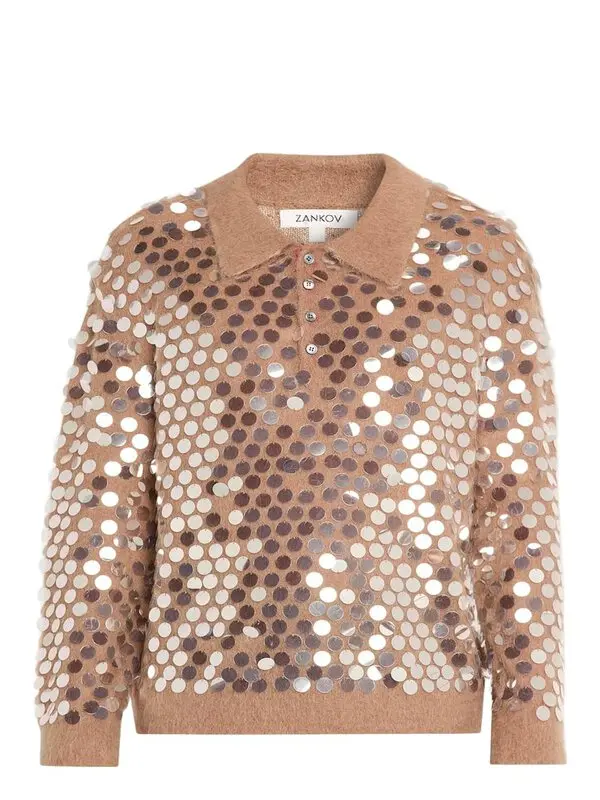 ZANKOV Sequined Mohair-blend Polo Sweater - Camel