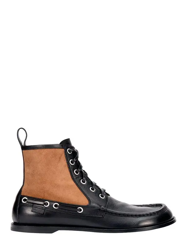 Loewe Campo Leather And Suede Lace-up Boots - Black/chocolate