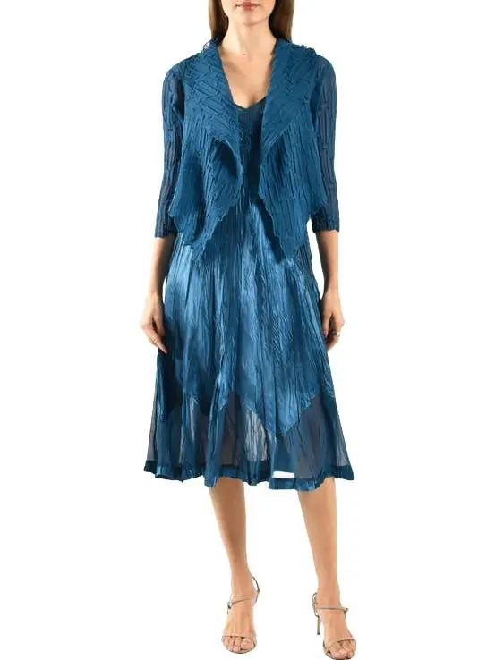 Komarov Charmeuse & Chiffon Cocktail Dress With Jacket - Mediterranea