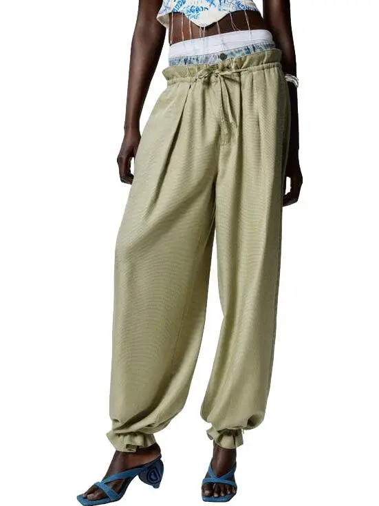 Desigual Paperbag Waist Pants - Light Green