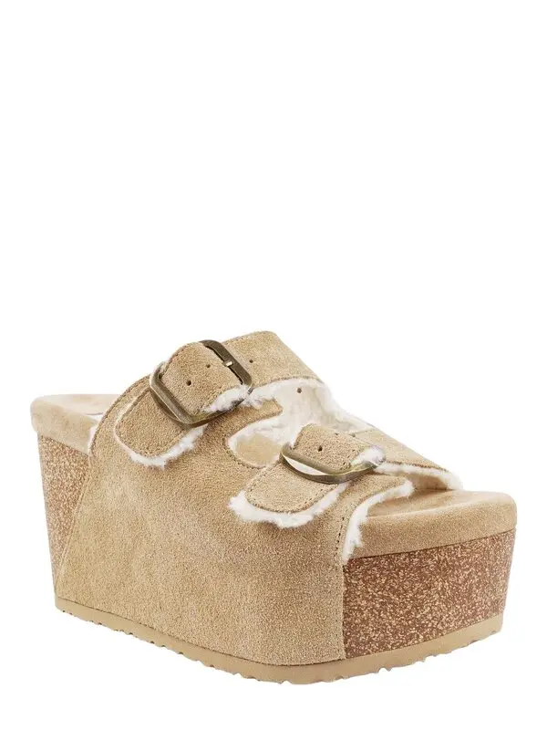 ZIGI Faux Shearling Platform Sandal - Sand Suede