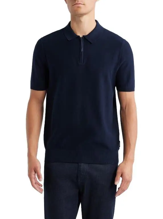BOSS Imartino Piqué Zip Polo - Dark Blue