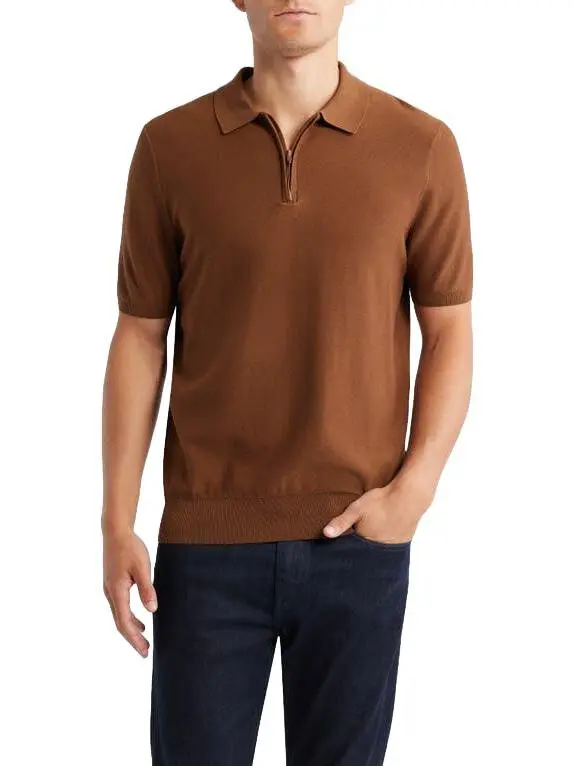 BOSS Imartino Piqué Zip Polo - Medium Brown