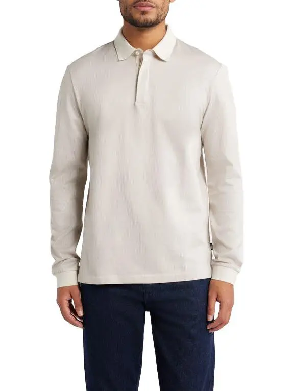 BOSS Pado Long Sleeve Cotton Polo - Open White