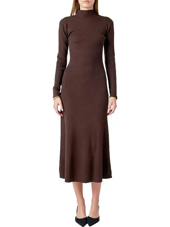 Endless Rose Ribbed Mock Neck Midi Dress - Chocolate