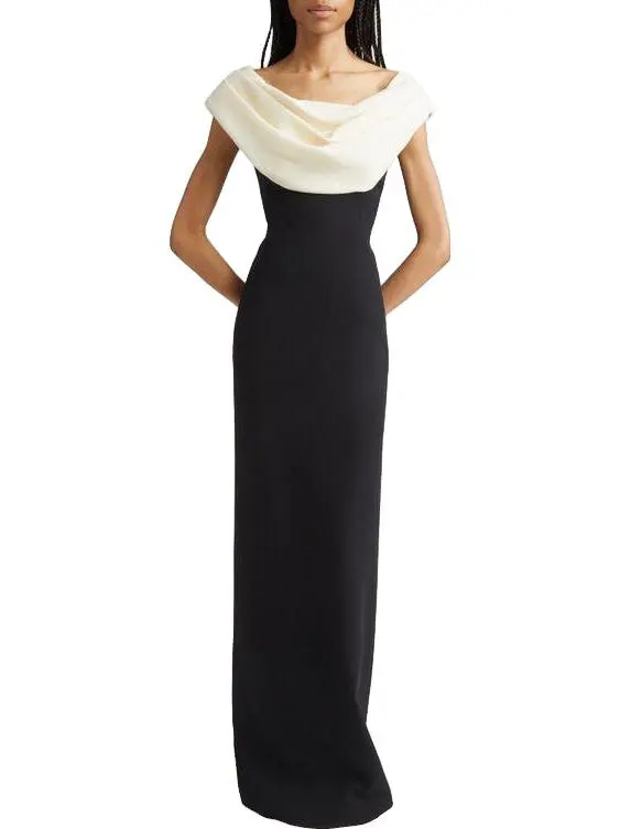 Lela Rose Cowl Neck Column Gown - Black/cream