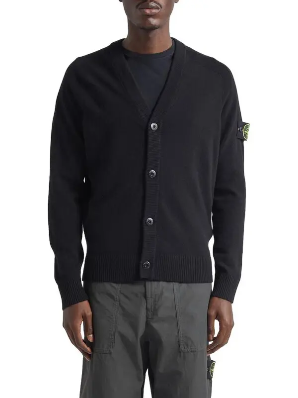 Stone Island Compass Logo Patch Virgin Wool Cardigan - V0029 Black