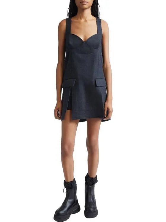 Sacai Wool Melton Bustier Minidress - Charcoal Gray