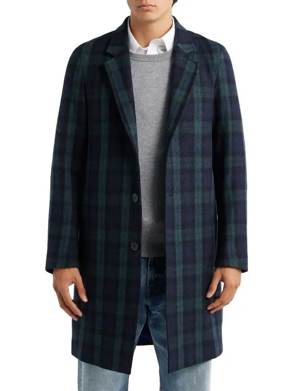 Paul Smith Tartan Wool Topcoat - Black/blue/green
