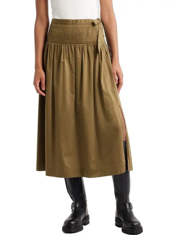 DAMSON MADDER Josie Drop Waist Organic Cotton Midi Skirt - Olive