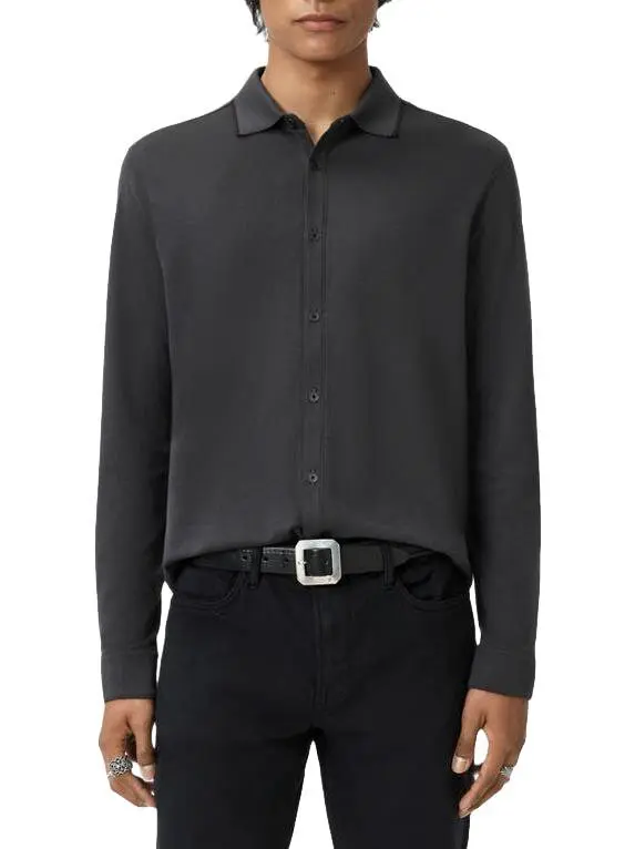 John Varvatos Drewce Bird's Eye Button-up Shirt - Charcoal