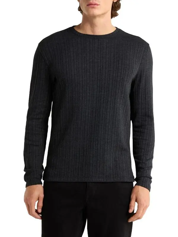 John Varvatos Fern Feeder Stripe Rib Long Sleeve T-shirt - Black