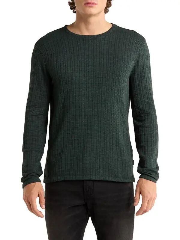 John Varvatos Fern Feeder Stripe Rib Long Sleeve T-shirt - Seaweed