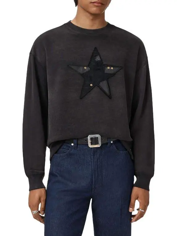John Varvatos Mended Star Organic Cotton Sweatshirt - Black