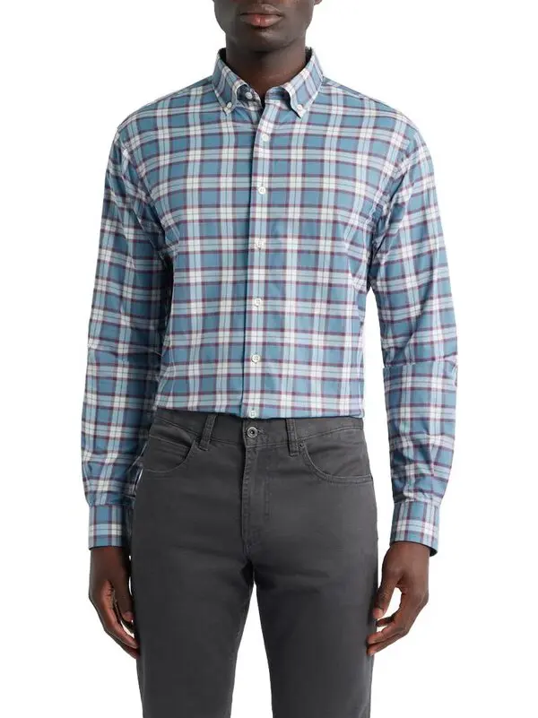Johnnie-o Feldy Plaid Stretch Button-down Shirt - Laguna Blue