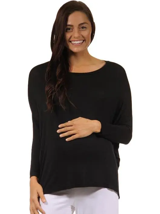 24SEVEN COMFORT APPAREL Oversized Long Sleeve Maternity Dolman Top - Black
