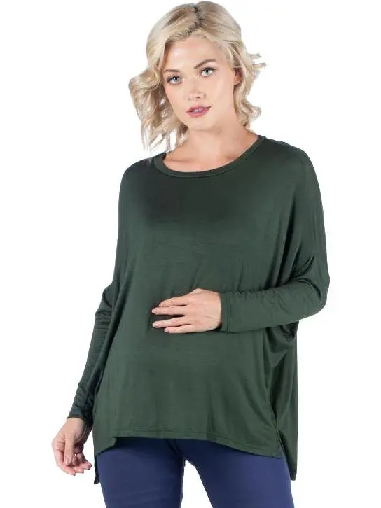 24SEVEN COMFORT APPAREL Oversized Long Sleeve Maternity Dolman Top - Olive