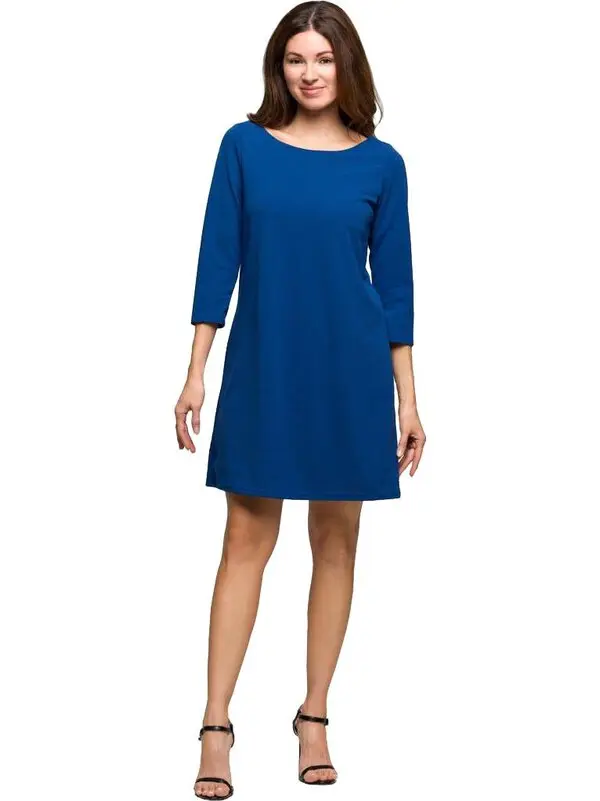 24SEVEN COMFORT APPAREL A-line Knee Length Dress With Three Quarter Sleeves - Denim