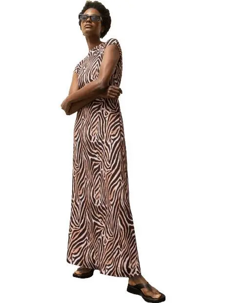 RO&ZO Zebra Print Jersey Maxi Dress - Neutral